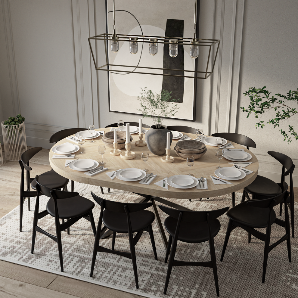 Round Herringbone Dining Table, 4-10 Seater | S10Home