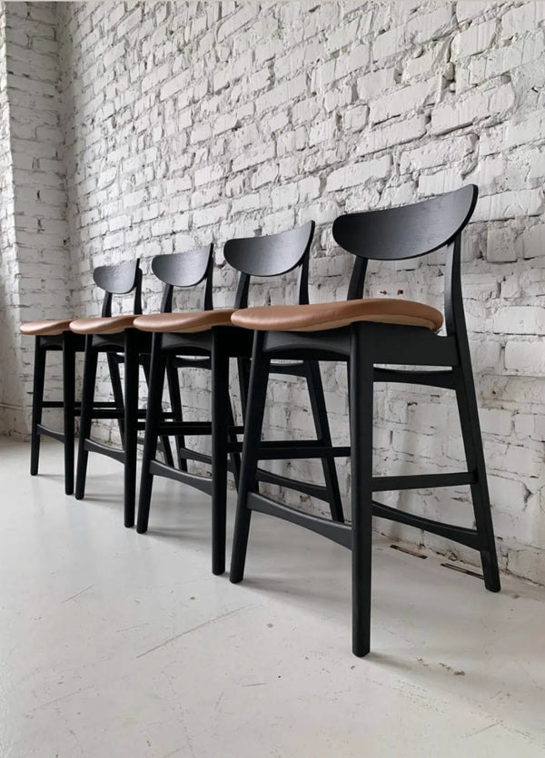 Solid Oak Bar Stool With Italian Leather Seat | S10Home
